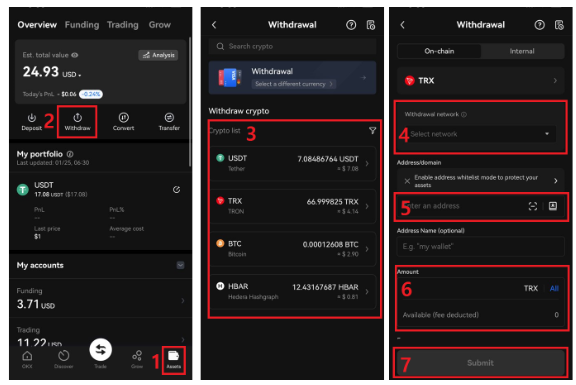 4.OKX PC/모바일 출금방법(바이낸스 OKX) - 오케이엑스 Withdraw - 코인픽